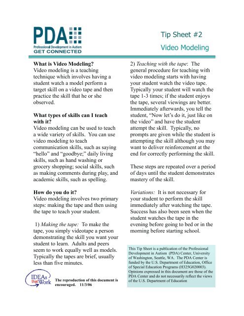 Tip Sheet #2 Video Modeling - University of Washington