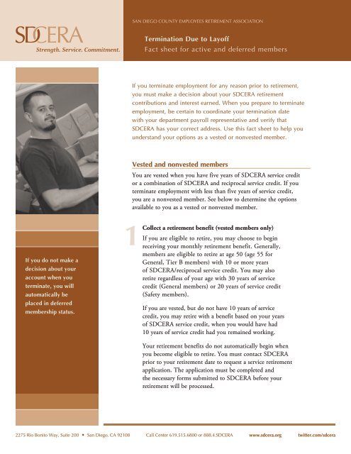 Termination Due to Layoff Fact sheet for active and deferred ... - sdcera