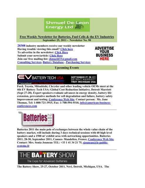 Free Weekly Newsletter for Batteries, Fuel Cells & the EV Industries ...