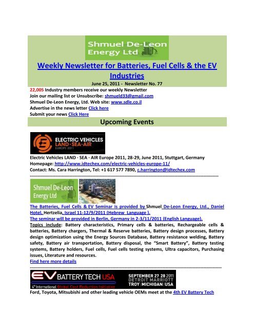 Weekly Newsletter for Batteries, Fuel Cells & the EV Industries