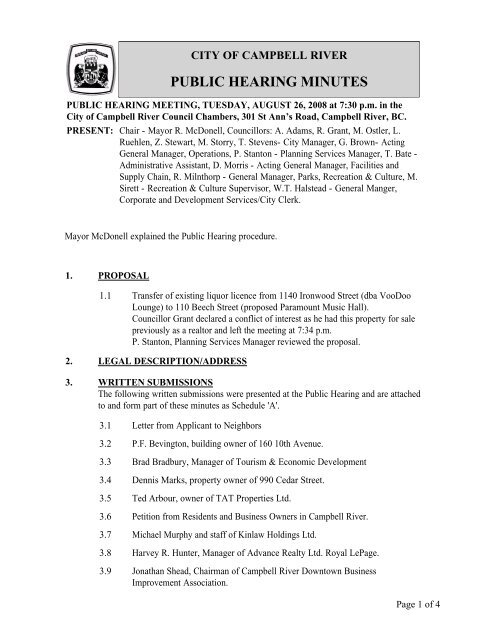 PUBLIC HEARING MINUTES - City of Campbell River