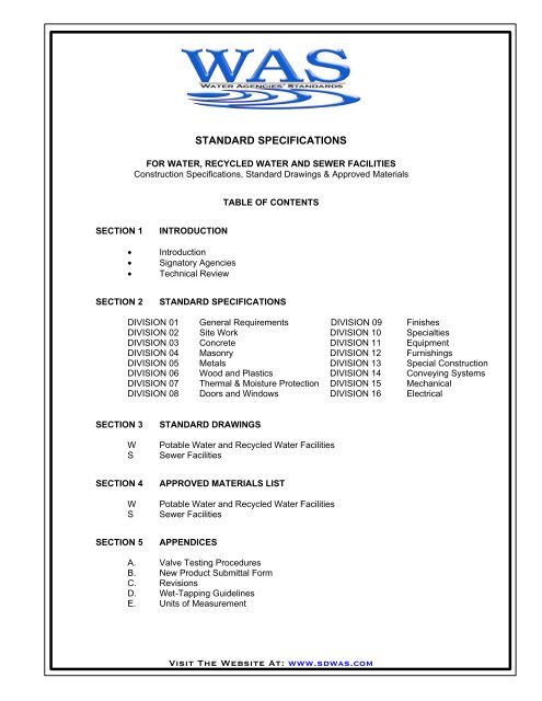Standard Specifications - Water Agencies' Standards