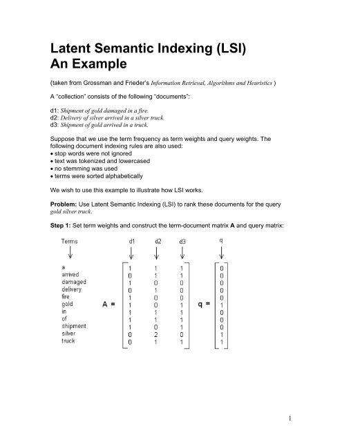Latent Semantic Indexing (LSI) An Example Latent Semantic Indexing (LSI) An Example