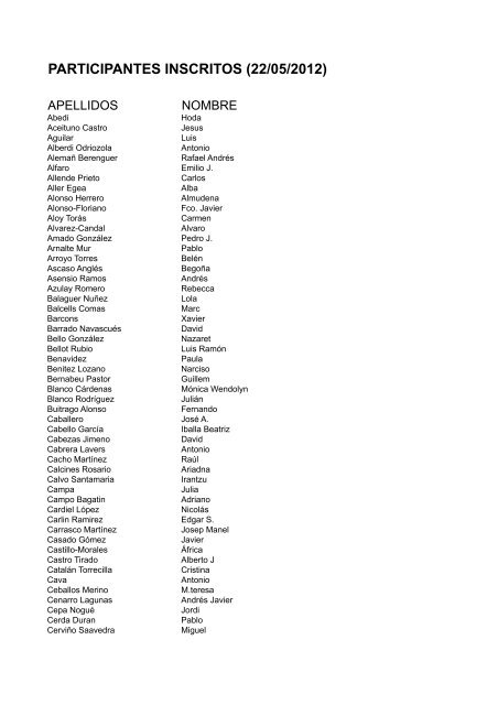 Lista de participantes