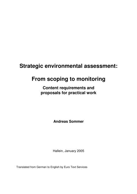 Strategic environmental assessment: From scoping to monitoring