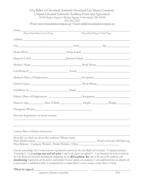 Audition Form - Cleveland City Dance