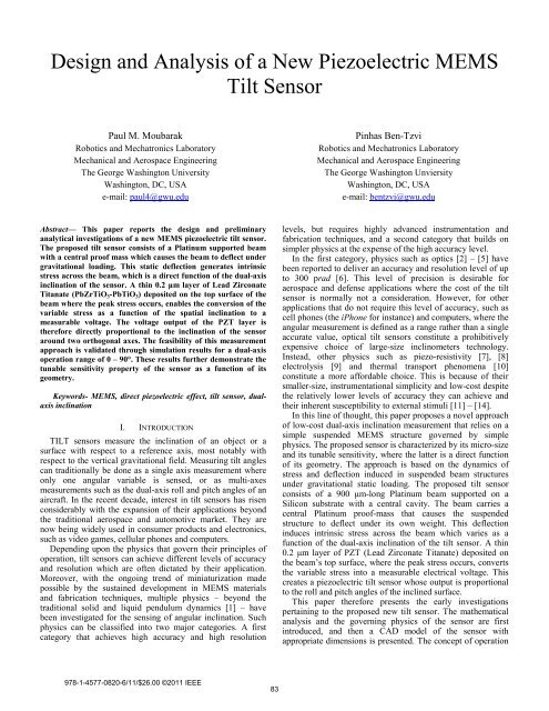 Design and Analysis of a New Piezoelectric MEMS Tilt Sensor