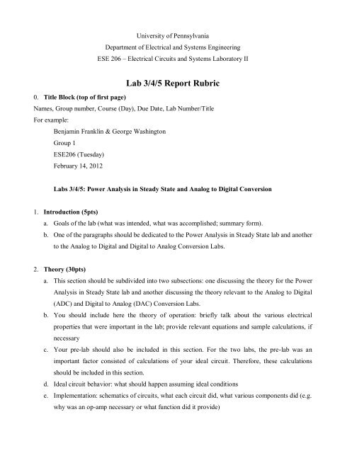 Lab 3/4/5 Report Rubric - University of Pennsylvania