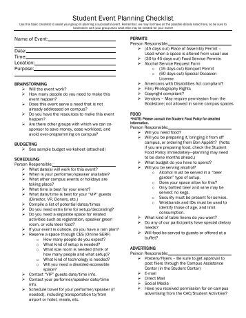 Checklist for event logistics - College of Engineering - University of ...