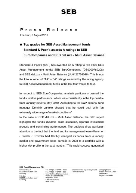 Pressemitteilung - SEB Asset Management