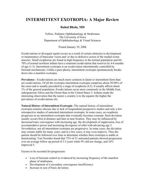 Intermittent Exotropia Ophthalmology And Visual Sciences