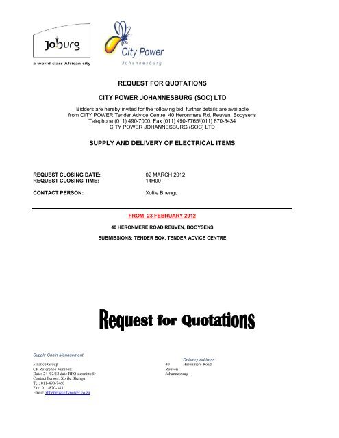 (soc) ltd supply and delivery of electrical items - City Power ...