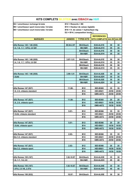bilstein kit b8 catalogue 09.2007