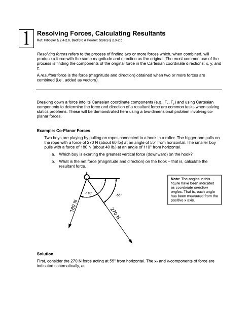1 Resolving Forces, Calculating Resultants