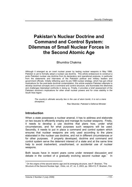 Pakistan's Nuclear Doctrine and Command and Control System ...