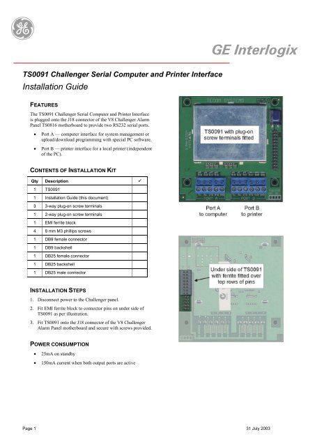 TS0091 V8 Tecom Computer & Printer Interface Installation Guide