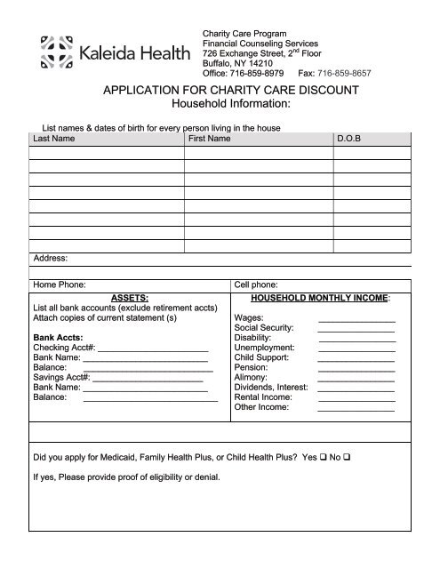English Charity Care Application - Kaleida Health