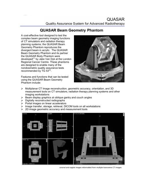 Quasar Beam Geometry CT Phantom - SeeDos, UK