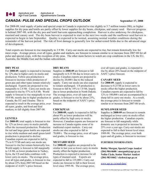 CANADA: PULSE AND SPECIAL CROPS OUTLOOK - SeedQuest