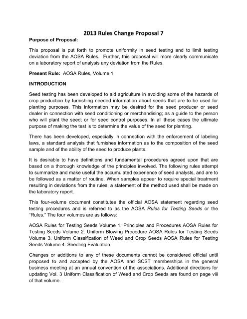 Proposal 7 Aosa Rule Deviation - Association of Official Seed Analysts