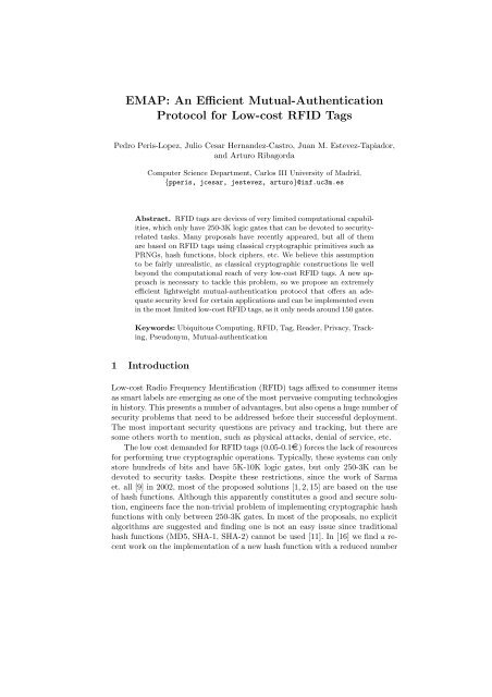 Emap An Efficient Mutual Authentication Protocol For Low Cost Rfid