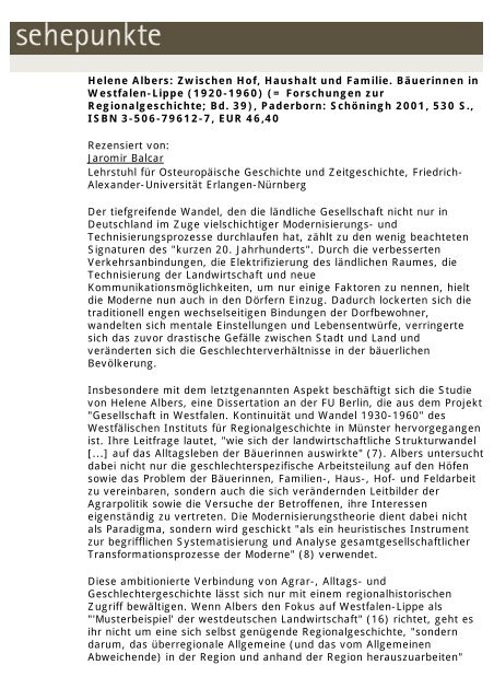 Helene Albers: Zwischen Hof, Haushalt und Familie ... - Sehepunkte
