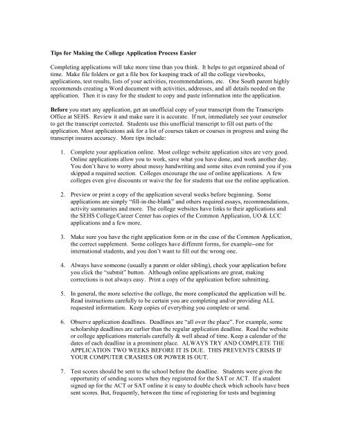 Tips for Making the College Application Process Easier Completing ...