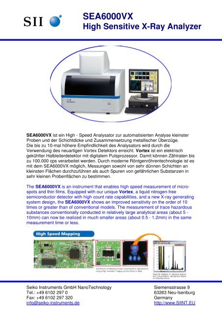 SEA 6000 VX Technical data - Seiko Instruments GmbH