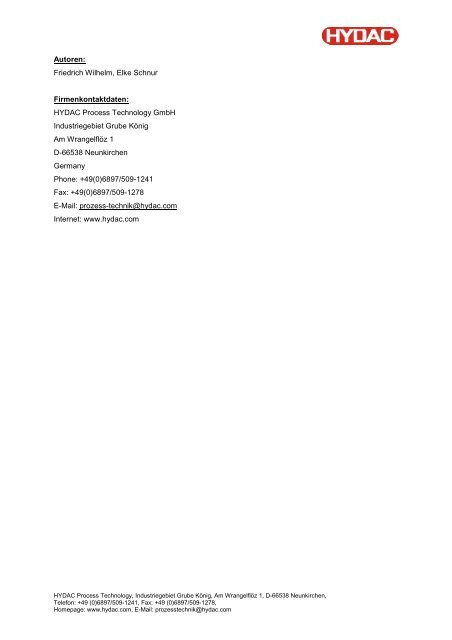 HYDAC Process Technology GmbH Industriegebiet ... - Seilbahn.net
