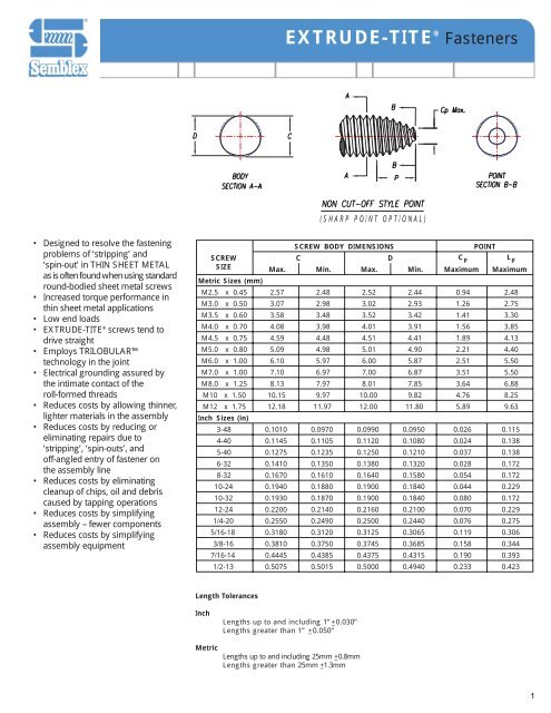 EXTRUDE-TITEÂ® Fasteners