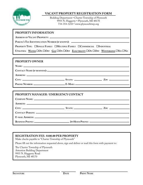 VACANT PROPERTY REGISTRATION FORM - semcog