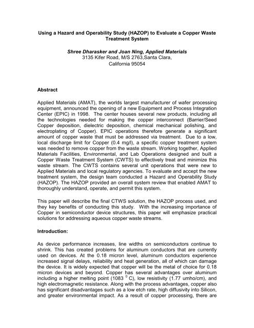 Using a Hazard and Operability Study (HAZOP) - Semiconductor ...