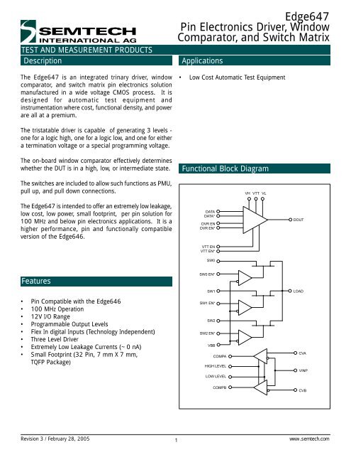 Edge647 Pin Electronics Driver, Window Comparator ... - Semtech