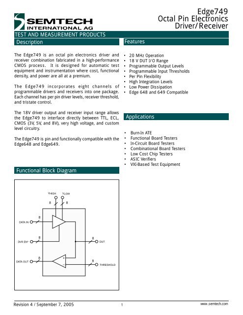 Edge749 Octal Pin Electronics Driver/Receiver - Semtech