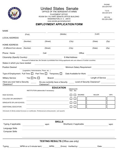 Senate Employment Application Form
