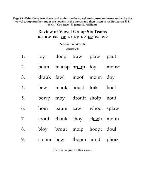 Review of Vowel Group Six Teams au aw ew ew ... - We All Can Read