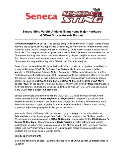 Seneca Sting Varsity Athletes Bring Home Major Hardware at OCAA ...