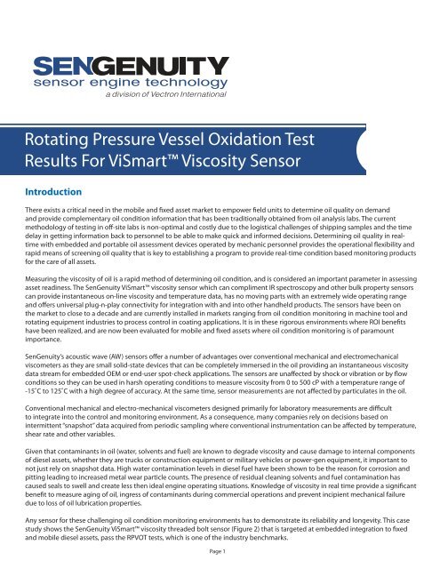 RPVOT Test Results for the ViSmart Viscosity Sensor ... - SenGenuity