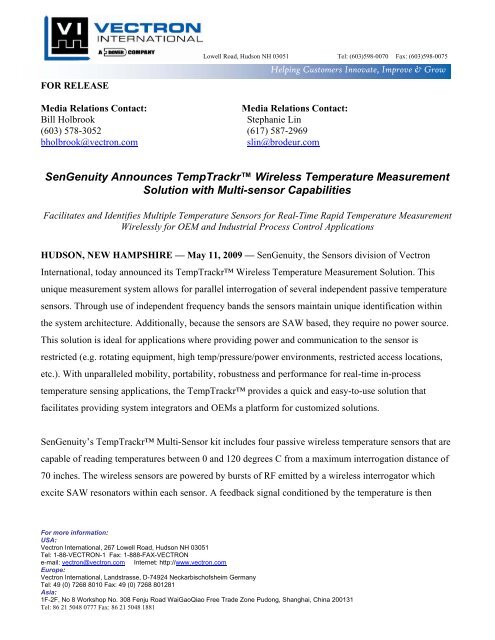 SenGenuity Announces TempTrackrâ ¢ Wireless Temperature ...