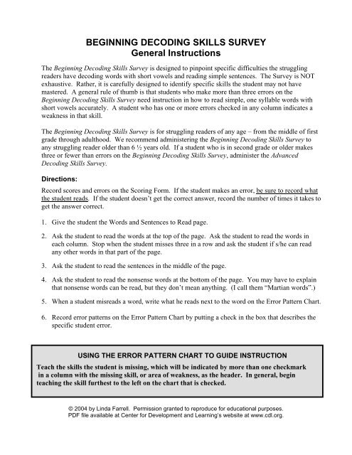 Beginning Decoding Skills Survey - senia