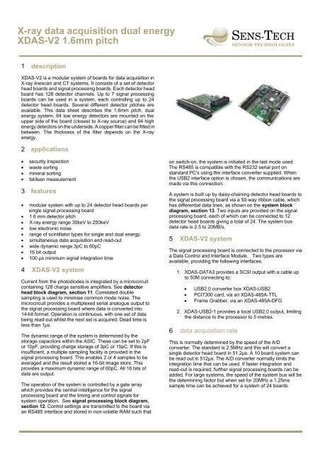 XDAS-V2 1.6mm pitch dual energy - Sens Tech