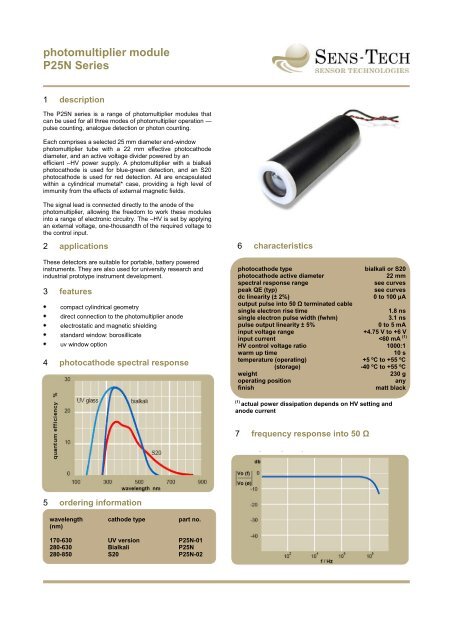 photomultiplier module P25N Series - Sens Tech