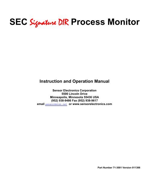 SEC DIR Dual Gas Analyzer Instruction Manual - Sensor Electronics