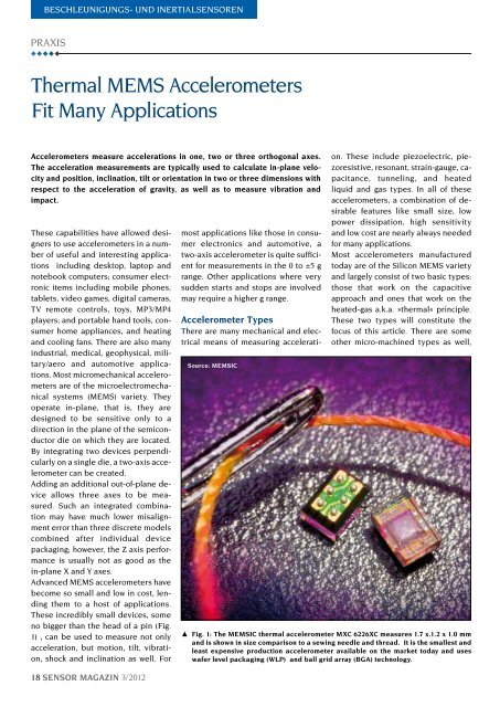 Thermal MEMs accelerometers Fit Many ... - Sensor Magazin