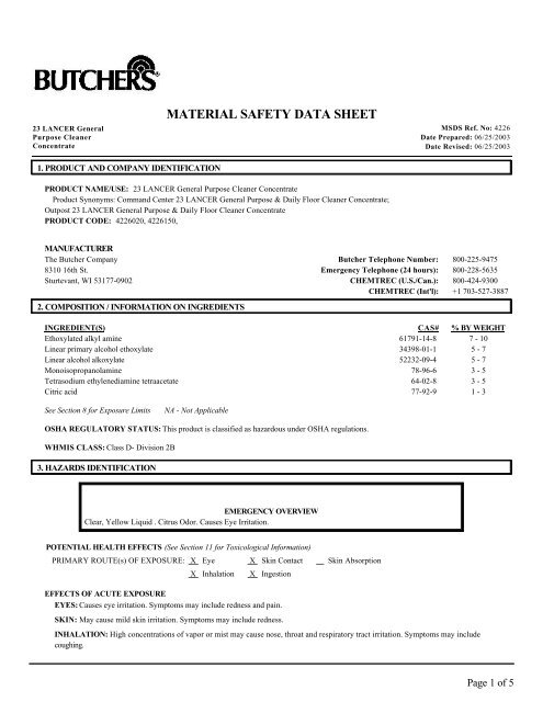 material safety data sheet - Southeastern Paper Group