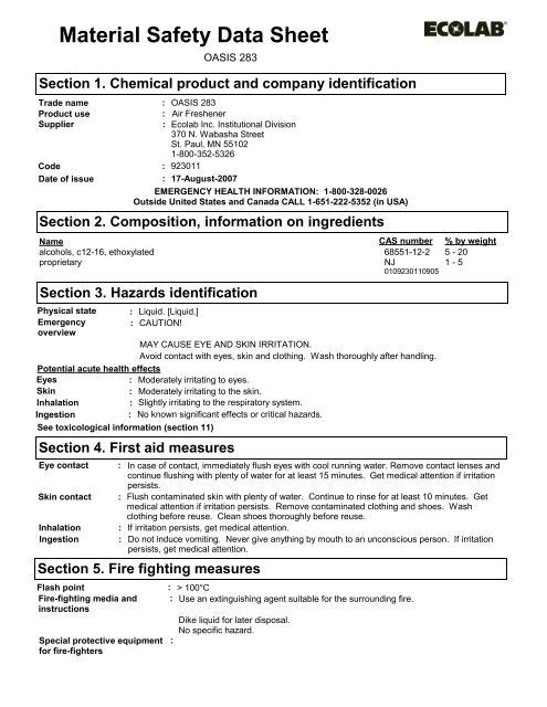 Material Safety Data Sheet - Southeastern Paper Group