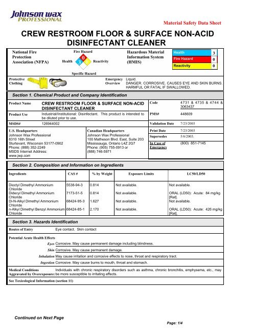 crew restroom floor & surface non-acid disinfectant cleaner