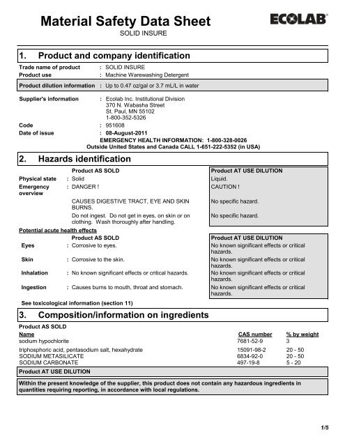 Material Safety Data Sheet - Southeastern Paper Group
