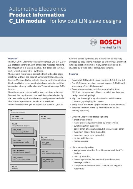 LIN IP - Technical Information (PDF 194.47 kB) - Bosch ...
