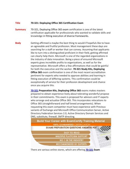 70-321 Preparation Guides